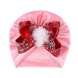wjiNFDFG Funny Christmas Hat Baby Christmas Big Bow Turban Hats Bohemia Cap Girls Headwear Bun Knot (RD1, One Size)