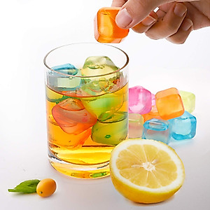 Yopay 200 Pieces Reusable Ice Cubes, 1" Plastic Squares for Drinks, Whiskey, Wine or Beer, Keep Your Drink Cold Longer, Refreezable, Washable, Assorted Color