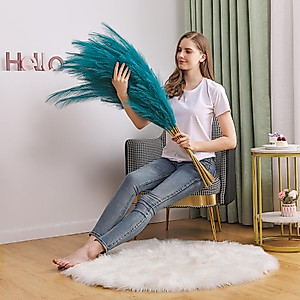 Aurora Prime 7PCS Faux Pampas Grass-45 Inches/3.75ft Large Boho Decor Fluffy Artificial Pompas Grass Décor Tall Vase Filler for Home Wedding Decoration (Blue)