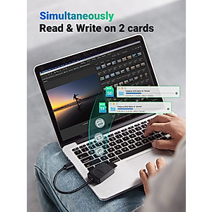 UGREEN SD Card Reader USB 3.0 Dual Slot Flash Memory Card Reader TF SD Micro SD SDXC SDHC MMC RS-MMC Micro SDXC Micro SDHC UHS-I for Mac Windows Linux Chrome Read 2 Cards Simultaneously
