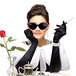 Hoosige 7 Pcs 1920s Flapper Costume Accessory for Women Vintage 1950s Accessory Faux Fur Shawl with Sunglasses Pearl Strand Necklace Tiara Long Black Gloves for Halloween Cosplay Costume