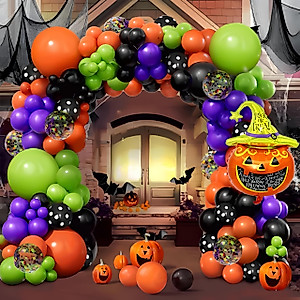 Halloween Balloon Arch Garland Kit,Halloween Balloons with Black Orange Green Purple Confetti Balloon Arch Kit with Pumpkin Balloons for Halloween Party Decoration……