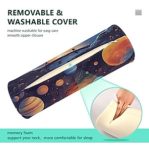 xigua Cartoon Space Neck Roll Pillow for Neck Relief with Removable Washable Cover - Memory Foam Round Cylinder Bolster, Ergonomically Designed for Head, Neck, Back, and Legs