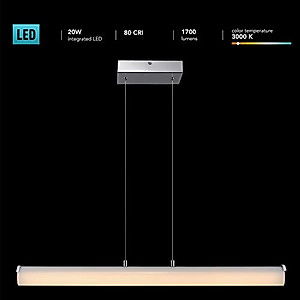 Globe Electric Calypso 20W Integrated LED Pendant Lighting, Chrome, Frosted Acrylic Shade, 1700 Lumens, Warm White 3000 Kelvin, 80 CRI