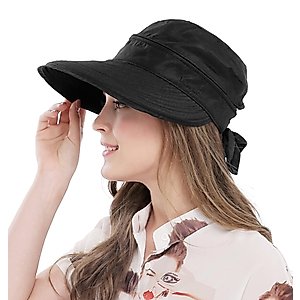 Bellady Women's Visor Hats UV Protection Summer Sun Hats Wide Brim Cap, Black