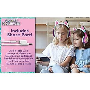 eKids Gabbys Dollhouse Headphones for Kids, Wired Headphones for School, Home or Travel, Tangle Free Toddler Headphones with Volume Control, 3.5mm Jack, Includes Headphone Splitter