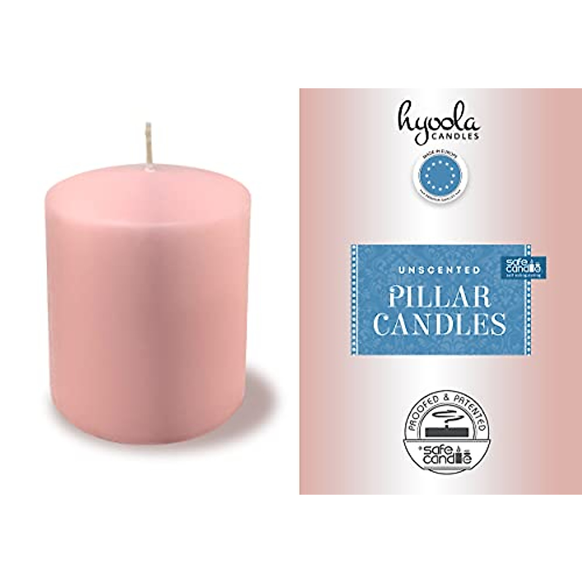 Hyoola Light Pink Pillar Candles 2x3 Inch - 4 Pack Unscented Pillar Candles Bulk - European Made