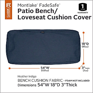Classic Accessories Montlake Water-Resistant 54 x 18 x 3 Inch Outdoor Bench/Settee Cushion Slip Cover, Patio Furniture Swing Cushion Cover, Heather Indigo Blue, Patio Furniture Cushion Covers