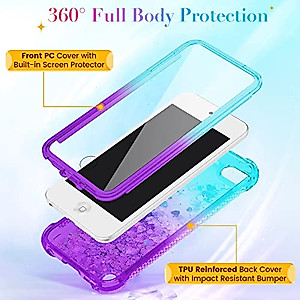 Ruky for iPod Touch 7th 6th 5th Generation Case, iPod Touch 5 6 7 Full Body Glitter Case Shockproof Protective Girls Bling Liquid Floating Case (Teal Purple)