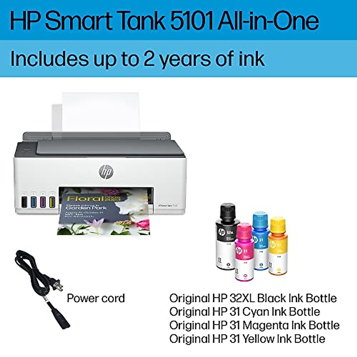 HP Smart-Tank 5101 Wireless All-in-One Ink-Tank Printer with up to 2 Years of Ink Included (1F3Y0A)