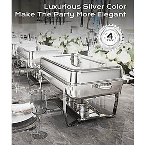 Chafing Dishes for Buffet 4 Pack, [Ultrasonic Mirror Polishing] Chafing Dish Buffet Set 9QT, [Rolled Edge Finger Protection] Buffet Servers and Warmers for Any Party, Wedding, Birthday and Hotel
