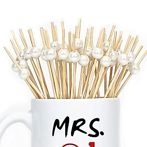 Elyum Cocktail Picks 100 PCS Toothpicks for Appetizers Bamboo Cocktail Skewers for Appetizers with White Pearls Food Picks for Party, Wedding, Dessert, Fruit (White, 4.7 Inch)
