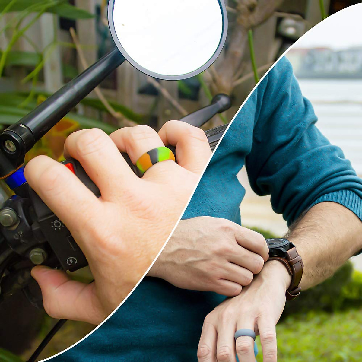 Swagmat Silicone Wedding Rings, 3 Pack Wedding Bands for Men & Women (Black, Dark Gray, Blue, Size 12)