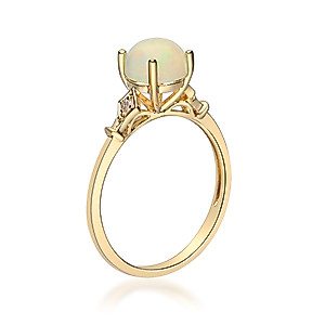Gin & Grace 14K Yellow Gold Natural Ethiopian Opal Ring with Real Diamonds|Ethically, authentically & organically sourced (Round-cut) shaped opal hand-crafted jewelry for her | Opal Ring for women