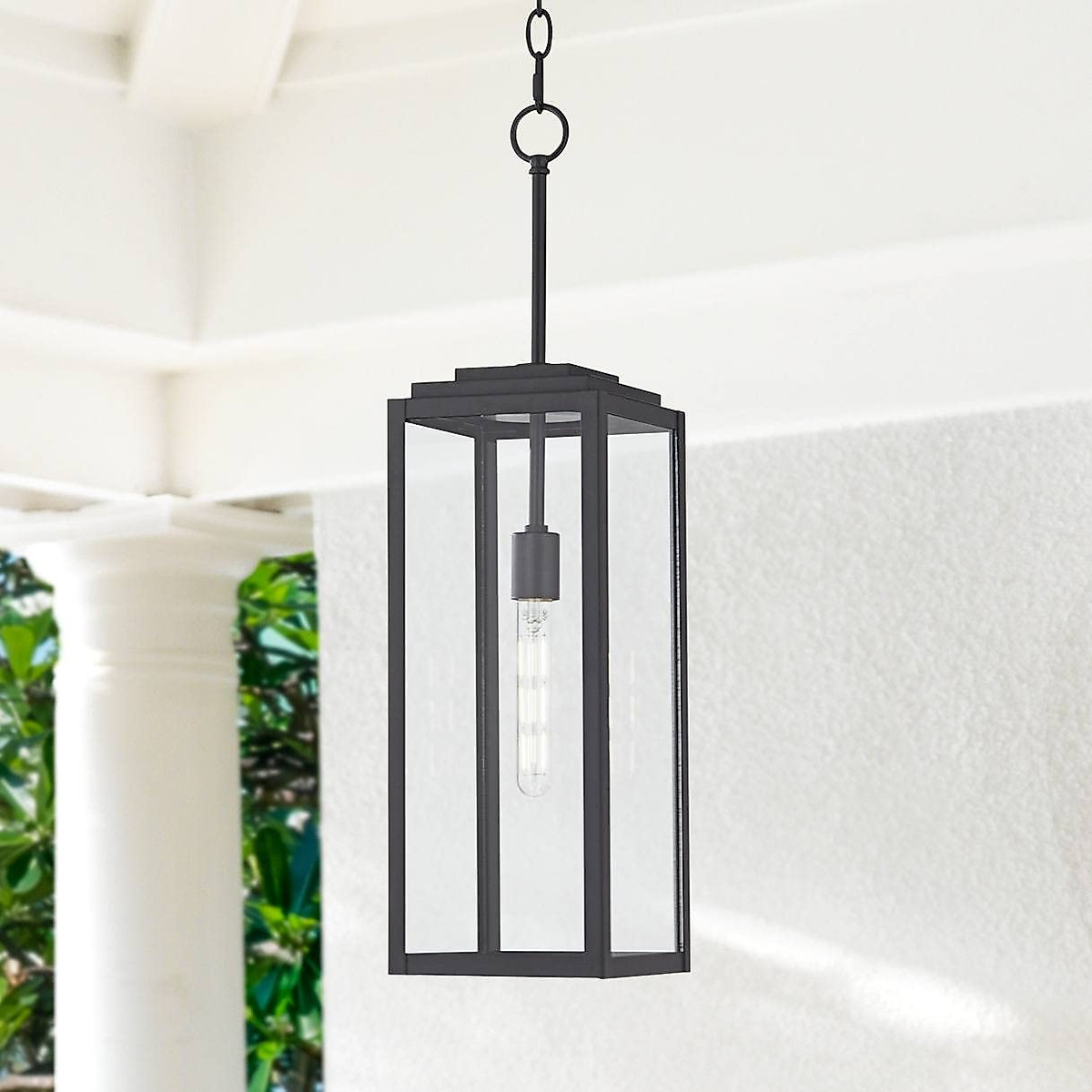 John Timberland Titan Modern Outdoor Hanging Ceiling Light Fixture Mystic Black 27 1/4" Clear Glass Panel for Exterior Barn Deck House Porch Yard Patio Outside Garage Front Door Garden Home Roof