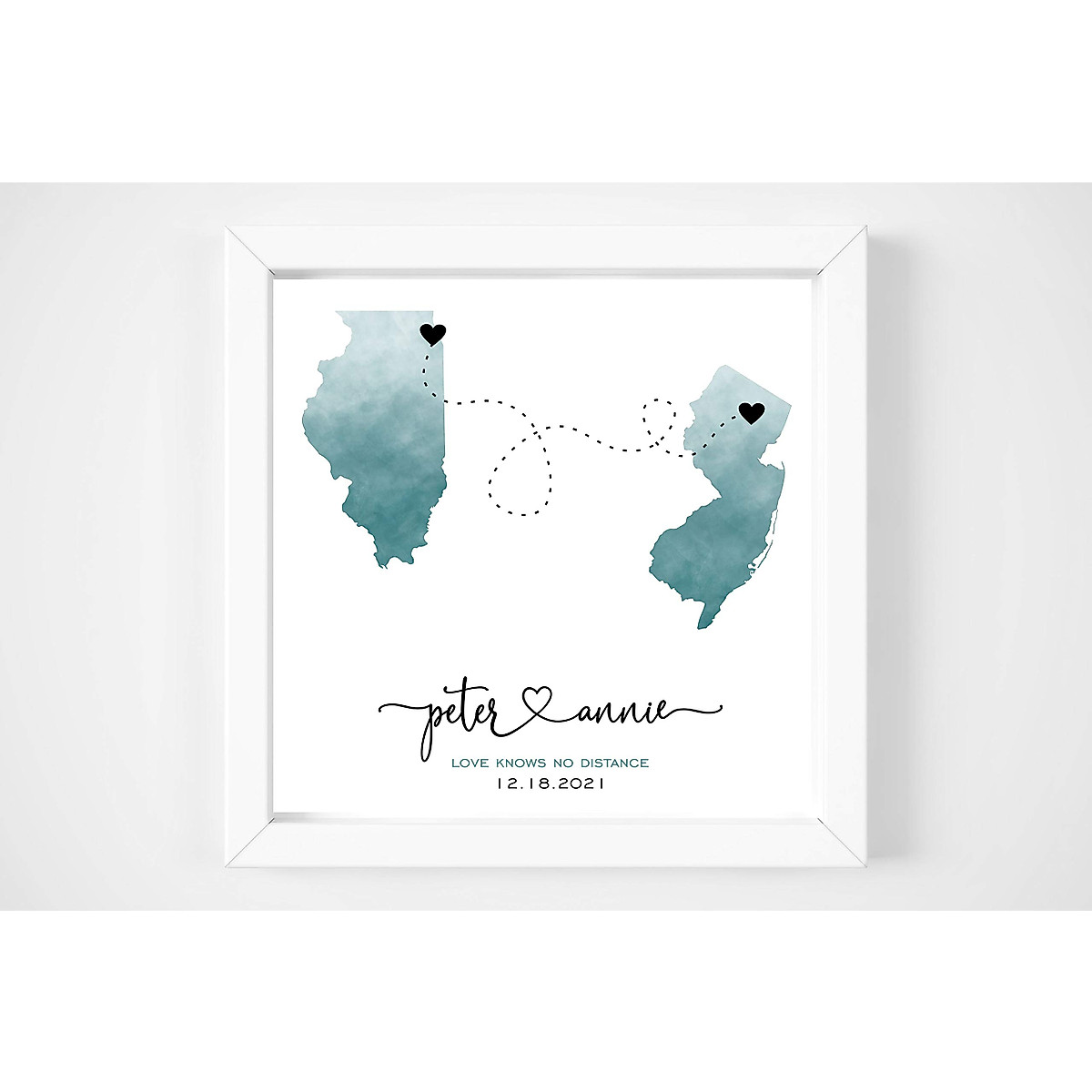 Long Distance Love Personalized Map Gift FRAMED Print Wedding Keepsake Wedding Gift Engagement Gift for Couple