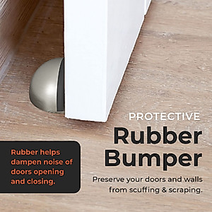 Stainless Steel Rubber Floor Mounted Hemisphere Door Stopper NYCO Architectural Hardware-Heavy Duty Door Bumper for Wall Protection- Modern Universal Door Slam Stopper-1.7”x 0.9" (Zinc/Satin Nickel)