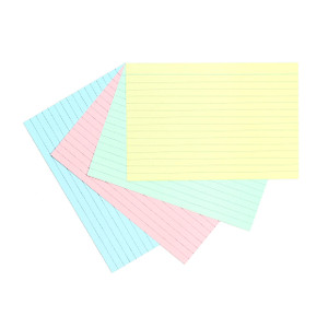 Silvine 6x4" Multi-Coloured Record Cards - Lined with Headline, 100 Cards per Pack. Ref 564AC (152 x 101mm)