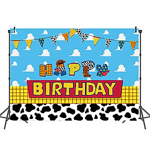 Sakurar SK Catoon Toy Birthday Backdrop Kids Boys Happy Birthday Party Decoration Toy 4th Video Theme Happy Birthday Backdrop 7x5ft (SK-TOY-244)
