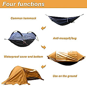 OHMU 440Lbs Camping Hammock with Mosquito Net and Rainfly Cover Portable Hammock Tent (Orange)