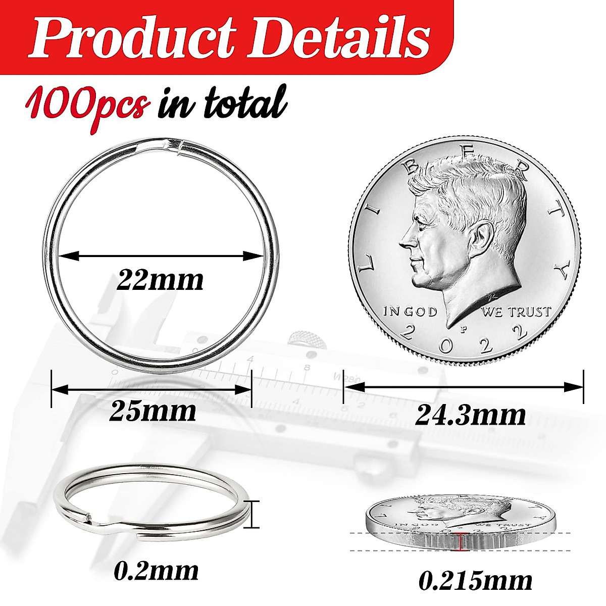 MAQIHAN 100pcs Key Ring - Metal Key Chain Ring for Keychain of Home Car School Office DIY Crafts Dog Ring and Other Keys Attachment 1 Inch