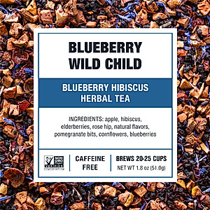 Tiesta Tea - Blueberry Wild Child, Blueberry Hibiscus Herbal Tea, Premium Loose Leaf Tea Blend, Non-Caffeinated Fruit Tea, Make Hot or Iced Tea & Brews Up to 25 Cups - 1.8oz Resealable Pouch