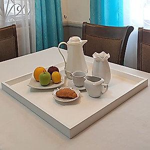 Gekko and Co. 24 x 24 Inches Large Ottoman Tray White - Perfect as a Decorative Tray, Serving Tray, Coffee Table Tray or Wooden Tray for Zen Garden