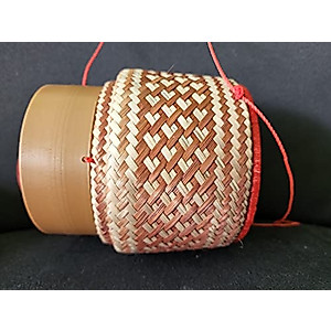 Bamboo Sticky Rice Serving Basket Handmade KRA-Tip Thai Laos Traditional Weave Wickerwork with Vegetable Based Dye Travel Picnic Keeping After Steaming Keep Warm, Multicolored, 5x3.5x5.2''