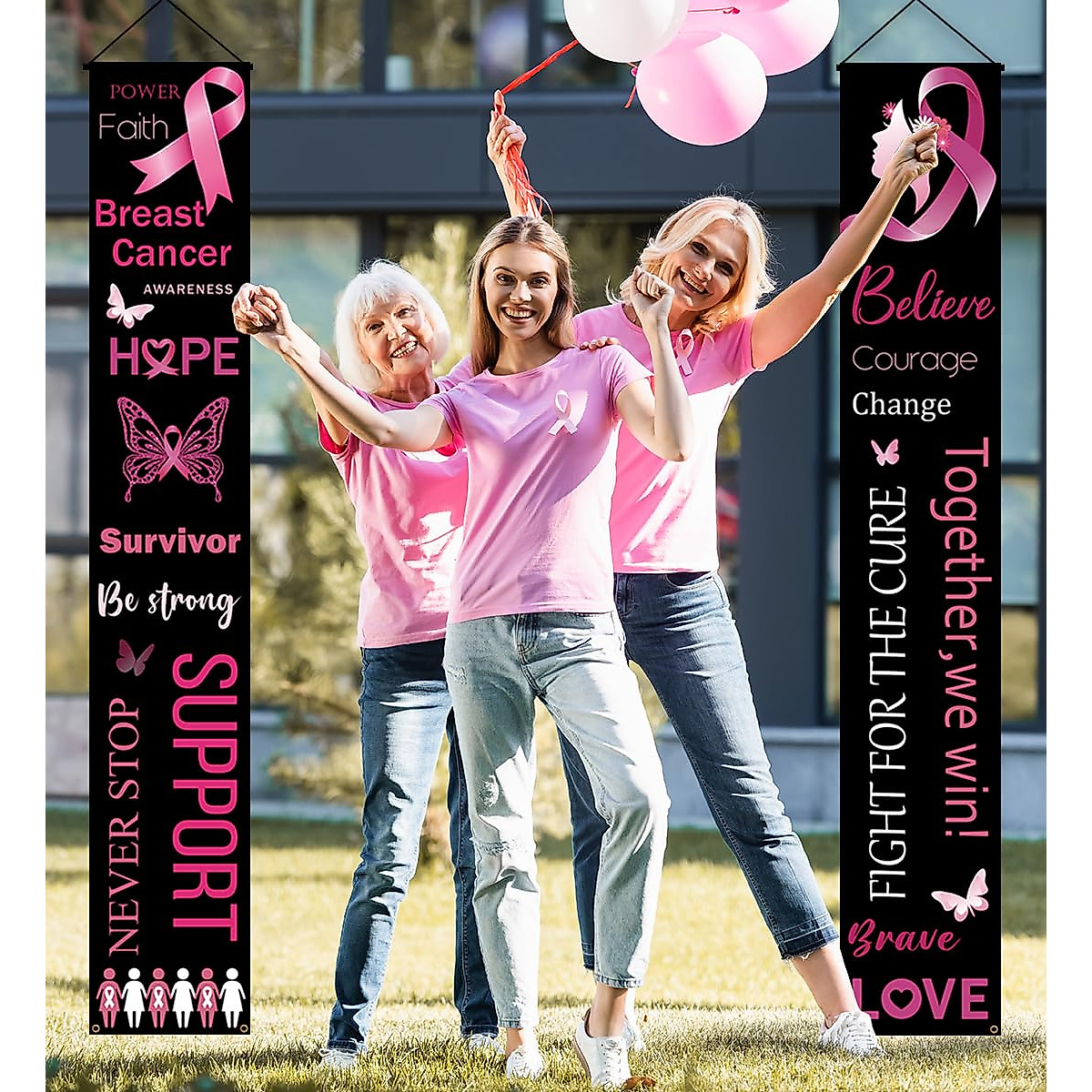Breast Cancer Awareness Porch Sign-Hope Love Cure Party Supplies Pink Ribbon Door Banner Women October Breast Cancer Month Decorations for Home