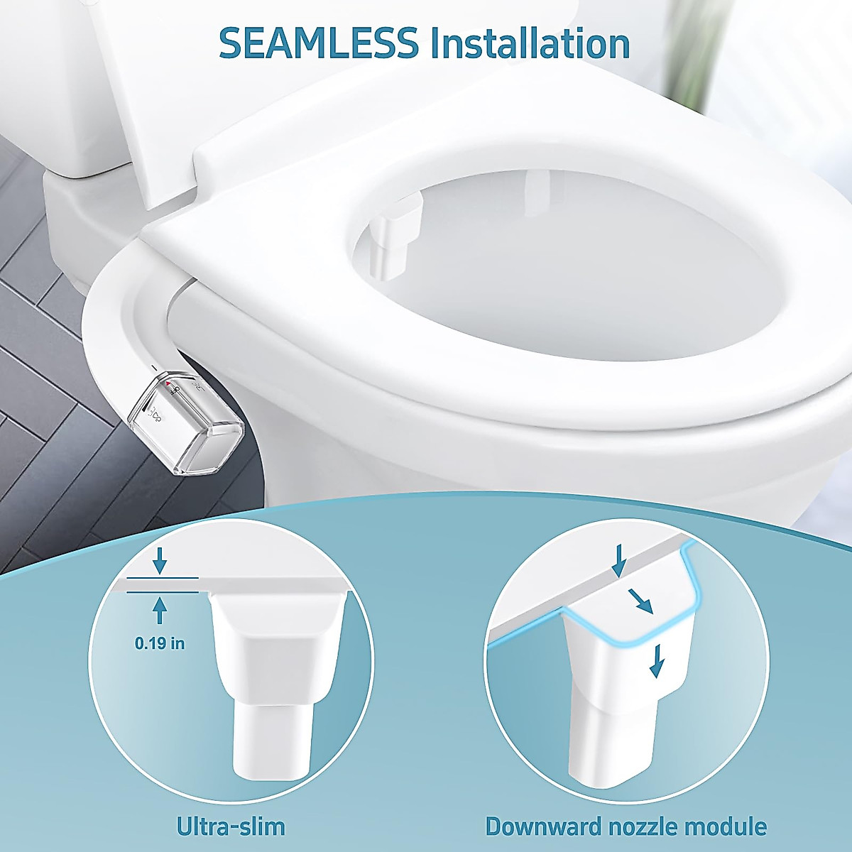Shineforu Ultra-Slim Bidet Dual Mode Bidet Attachment for Toilet, Bidet Toilet Seat Attachment with Pressure Controls(Feminine/Posterior Wash),Easy to install Design Non-Electric Bidet