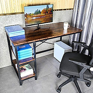 Industrial Style Tower Computer Desk with 3 Tier Shelves - 47.2'' Multi Level Writing Study Table with Bookshelves Modern Steel Frame Wood Desk Compact Home Office Workstation (Brown)