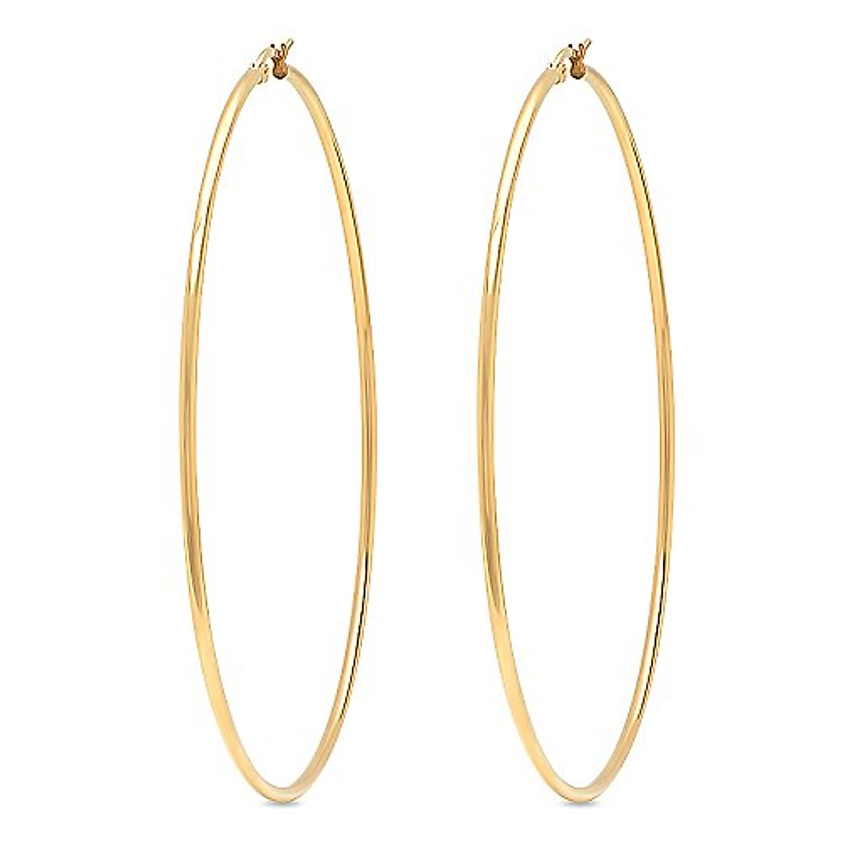Gem Stone King 3.5 Inch Stainless Steel Yellow Gold Tone Hoop Earrings - 90mm Diameter - Stunning Statement Jewelry for Women