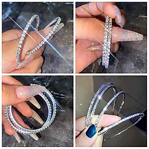 7 Pairs Gold Silver Big Sparkly Crystal Hoop Earrings Set 3-10cm Large Round Party Earrings Set Jewelry for Gift Bridal Wedding Date (silver)