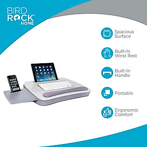 SOFIA + SAM Multi-Tasking Lap Desk with Memory Foam Cushion & Wrist Rest - Portable Computer Bed Tray - Fits Laptops Up to 15", Tablets Up to 9.6", Smartphones Up to 3.5" - Silver