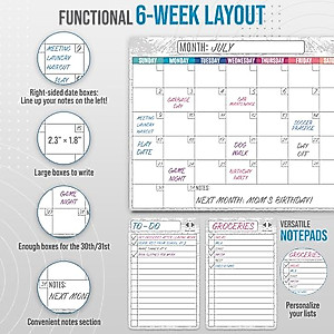 CLEVER CORNER Dry Erase Magnetic Calendar for Refrigerator 16.5x13; 2 Wide Notepads; 4 Markers; Eraser - No Stain Monthly Fridge Calendar Whiteboard