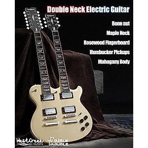 WestCreek DOUBLE TROUBLE Electric Guitar Double Neck 12 String & 6 String Guitar, Rosewood Fretboard and Mahogany Body (White)