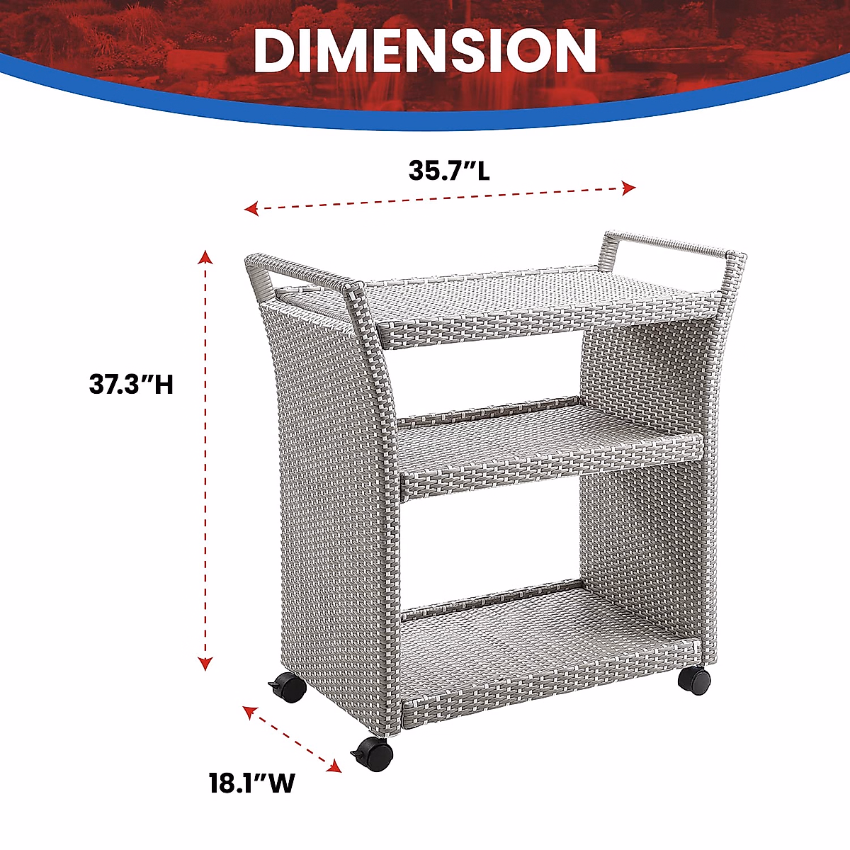 PayLessHere Outdoor PE Wicker Side Table Patio Coffee Table, Wicker Rattan Porch Coffee Table with Storage Shelf, Aluminum Frame, Gray