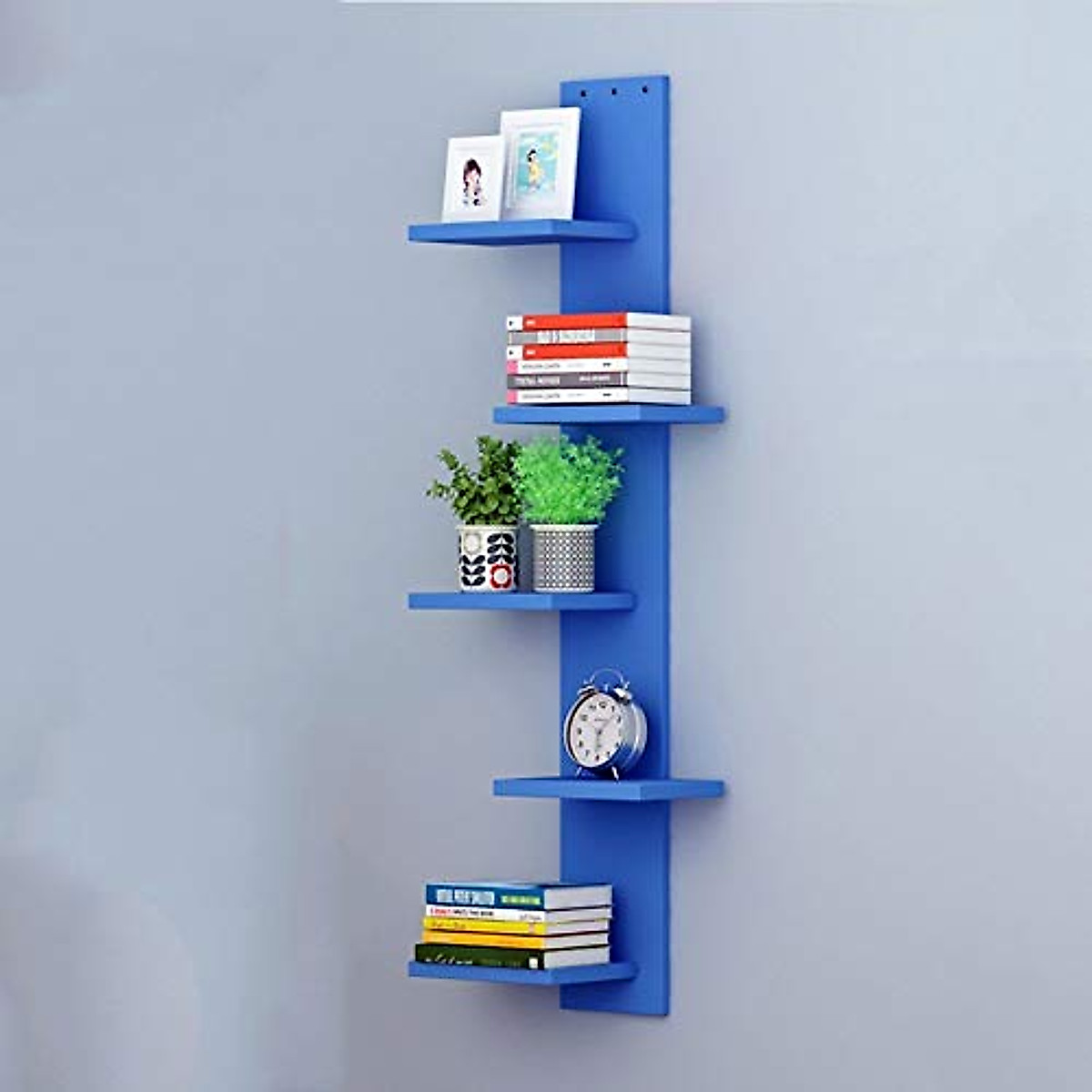 PIBM Stylish Simplicity Shelf Wall Mounted Floating Rack Wooden Cube Bedroom Storage 5 Layers,24X120Cm,7 Colors Avaliable, Blue