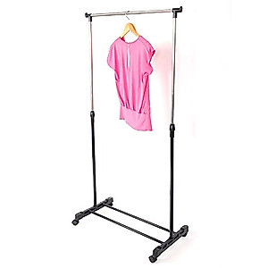 Guangshuohui Clothes Garment Rack, Clothing Rolling Rack on Wheels and Bottom Shelves, Black & Silver (B)