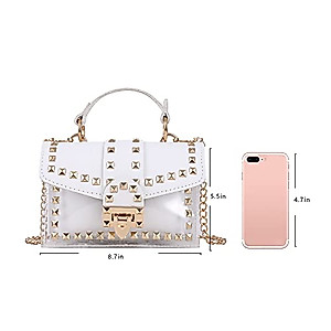 Qiayime Purses and Handbags for Women Transparent Fashion PU Leather Top Handle Chain Rivet Satchel Shoulder Tote Crossbody clutch Clear Bags