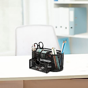 Mesh Pen Holder, Desk Organizer for Desk Pencil Holder with 8 Compartments and 1 Drawer Desk Supplies for Office Home 1 PC