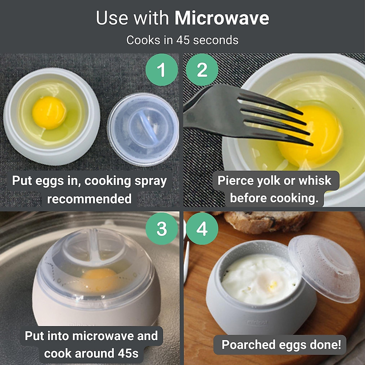 Silicone Egg Poacher Microwave Cooker Eggs Cup Breakfast Sandwich Omelet Maker Kitchen Cooking Tool Fast Eggs Fryer Cooks in 45s Dishwasher Safe Made in Korea