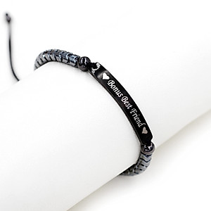 Natural Black Hematite Stone Beads Engraved Name ID Bracelet for Men Women Customized Kids Name Bracelet for Mom Dad Y1457