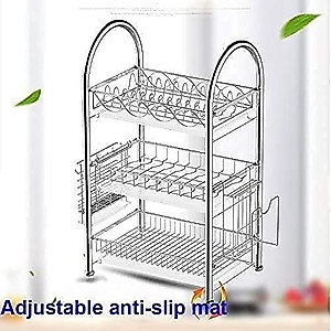 Plate Rack Dish Drainer Rack Drainer Holder Organization Shelf Kitchen Stainless Steel Utensil Chopping Board Holder with Drain Pan Plate Holder (Color : Silver, Size : 3-Tier)