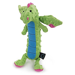goDog Bubble Plush Skinny Dragons Squeaky Plush Dog Toy, Chew Guard Technology - Green, Large
