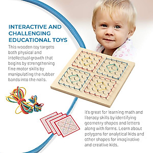 Wood GeoBoard - Geo board 10 x 10 Graphical Educational Mathematics Material with Rubber Tie and Cards, Preschool Kids Mathematical Brain Teasers, Early Learning Development DIY Toy for Toddler