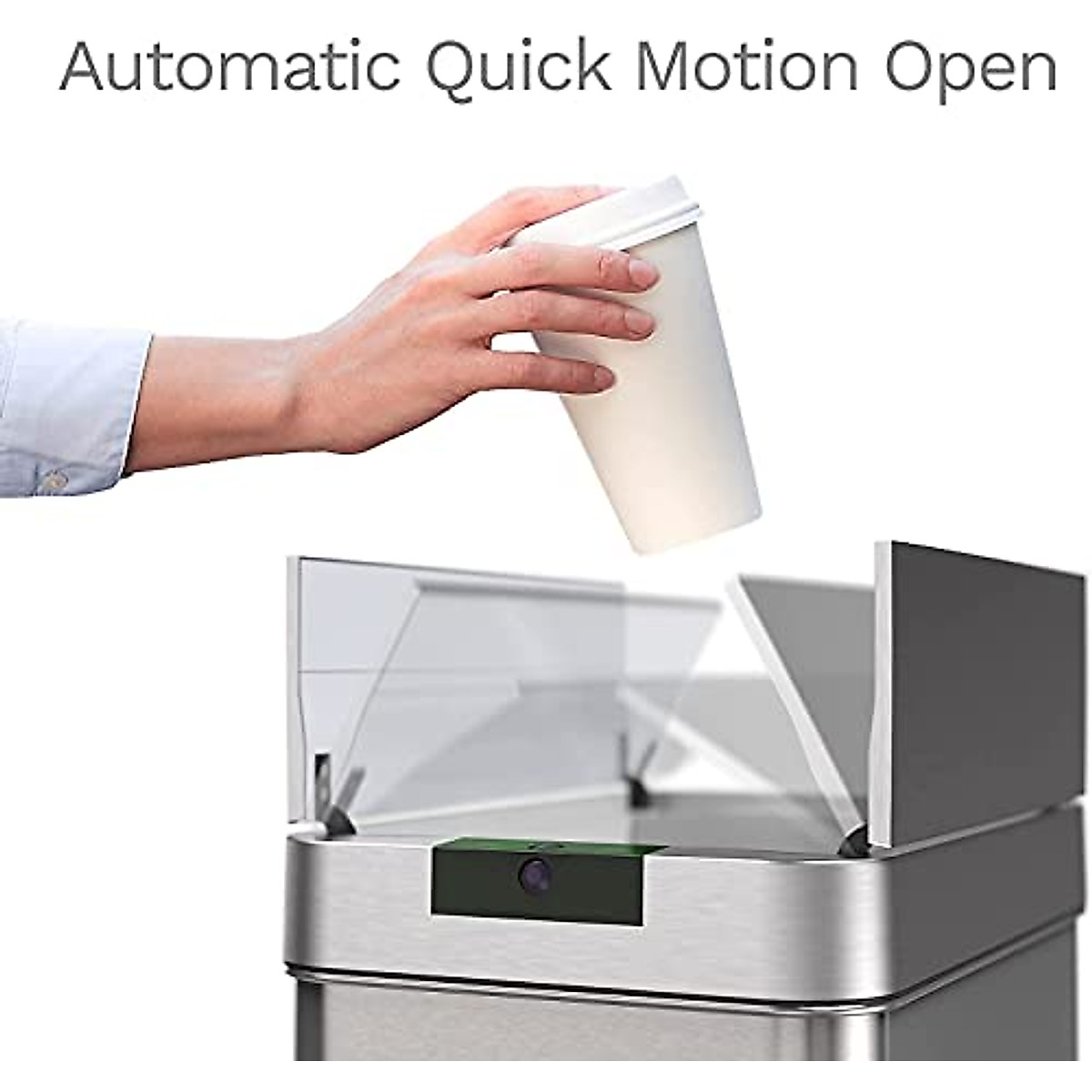 hOmeLabs 13 Gallon Automatic Trash Can for Kitchen - Stainless Steel Garbage Can with No Touch Motion Sensor Butterfly Lid and Infrared Technology with AC Power Adapter