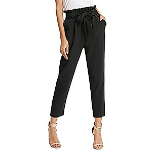 GRACE KARIN Women's High Waist Elastic Belted Casual Loose Long Pants with Pocket Black XXL