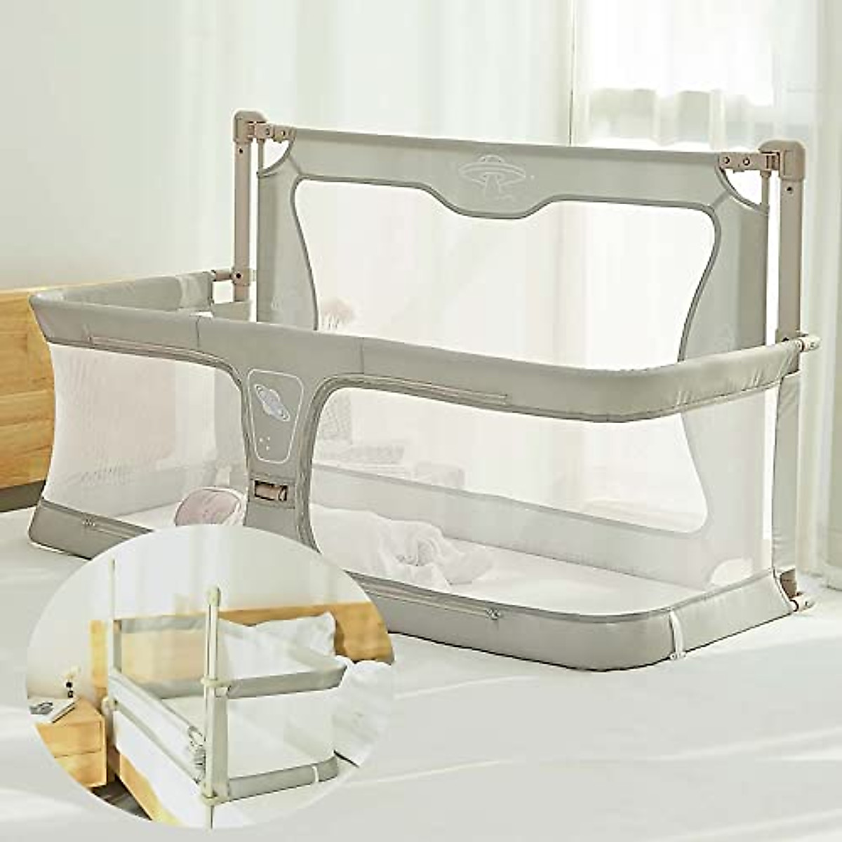 SRDCAIM 3 in 1 Baby Bedside Sleeper, Bed Side Baby Bassinet,Portable Crib,Breathable and Visible mesh Window,Soft Washable Liner Cover and Sturdy Aluminum Alloy,Baby bassinets Bedside Sleeper