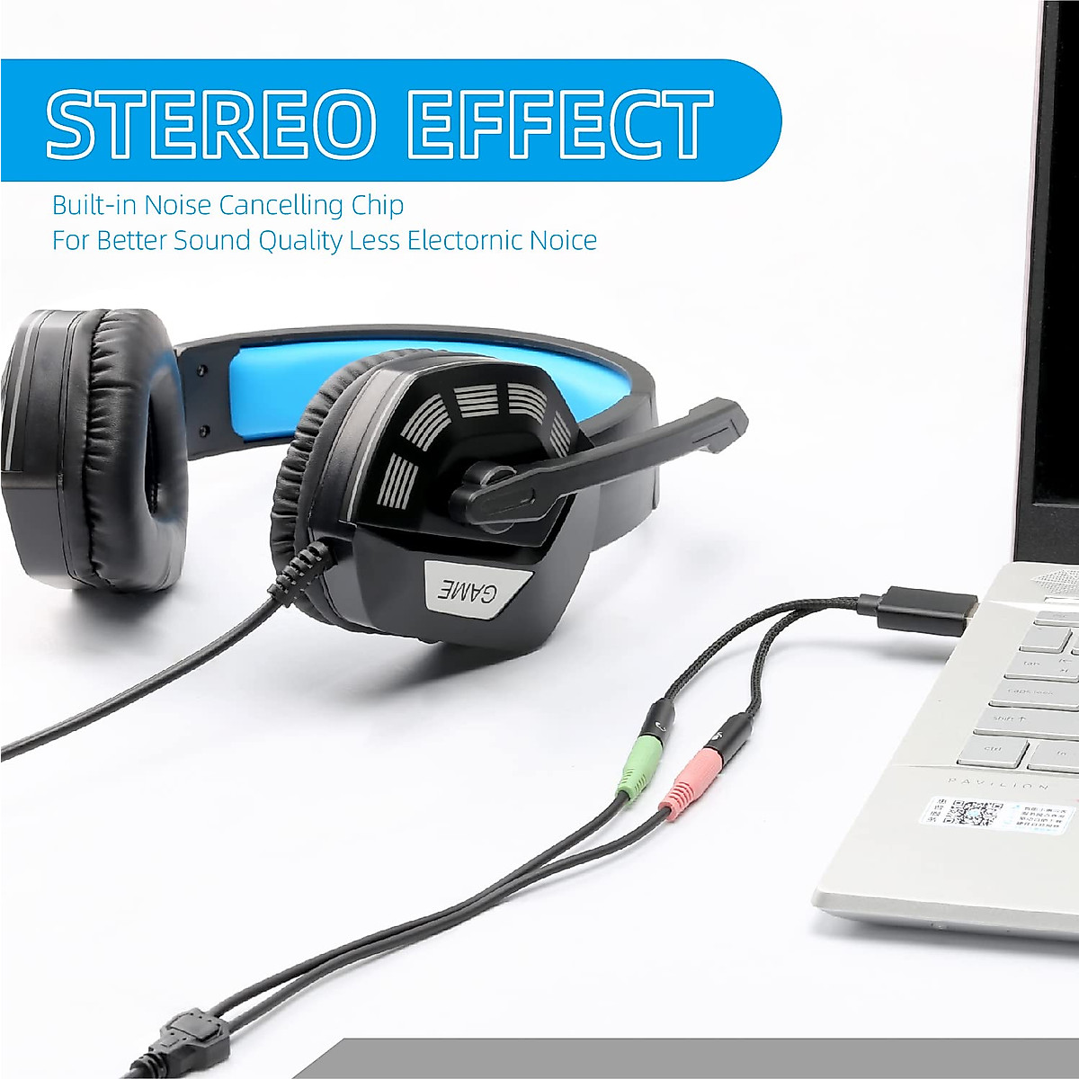 EBEETECH USB to Dual 3.5mm Audio Jack Adapter, Mic-Supported Headphone Adapter for Two Headphones, Speakers to Laptop, with 3-Pole 3.5mm Jack Audio Cables (20cm&100cm) [3 Pack], Black